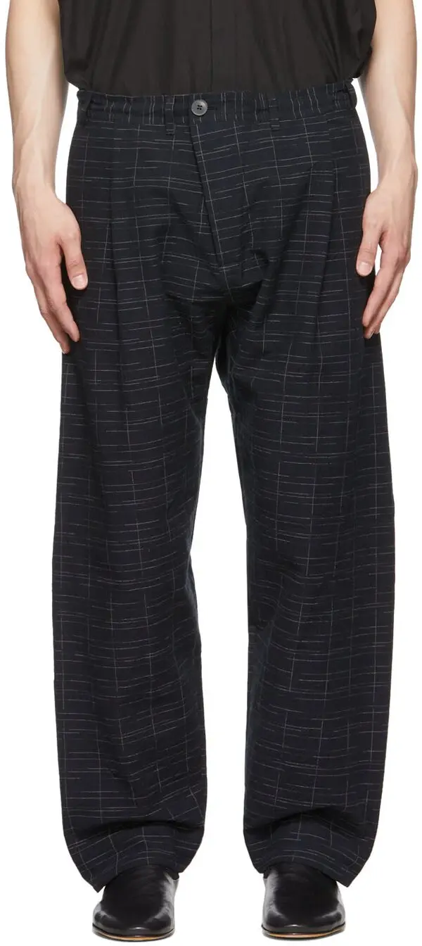 Jan Jan Van Essche Cotton Checked Trousers In Black Kasuri - 77